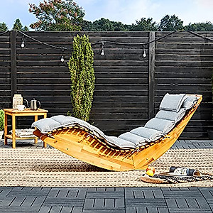 cucunu Chase Lounge Outdoor I Durable, Reliable Acacia Wood Patio Lounge Chair Furniture I Rocking Sun Lounger Chair for Sunbathing I Patio Lounge Chair