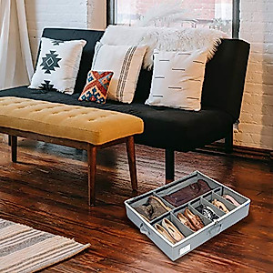 Surblue Shoe Storage Organizer Under Bed Adjustable Dividers Oxford Container Closet Storage Solution with Clear Cover and Handle for Clothing Boots Blankets Sweaters Toys,10 Pairs