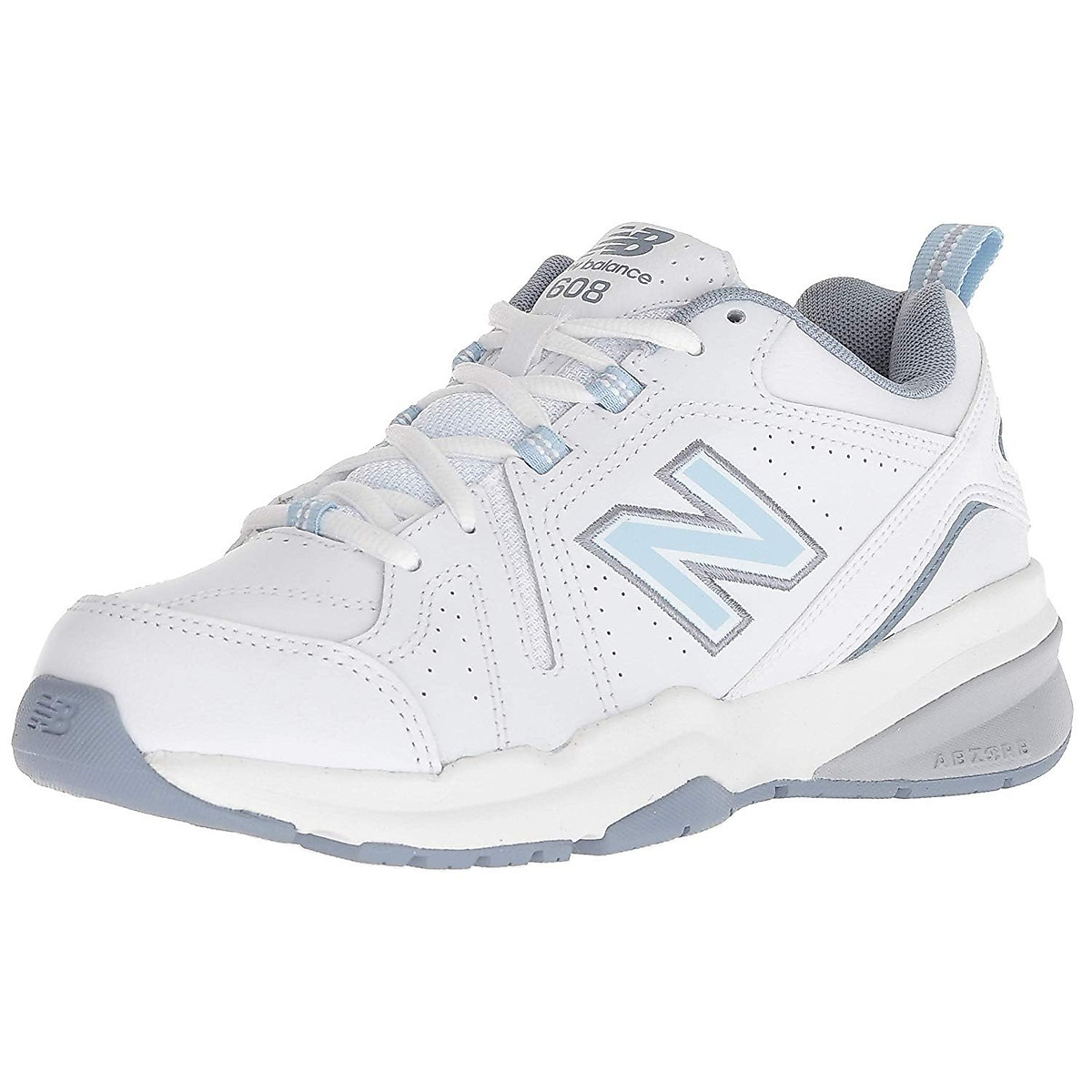 New Balance Women's 608 V5 Casual Comfort Cross Trainer, White/Light Blue, 10 Wide