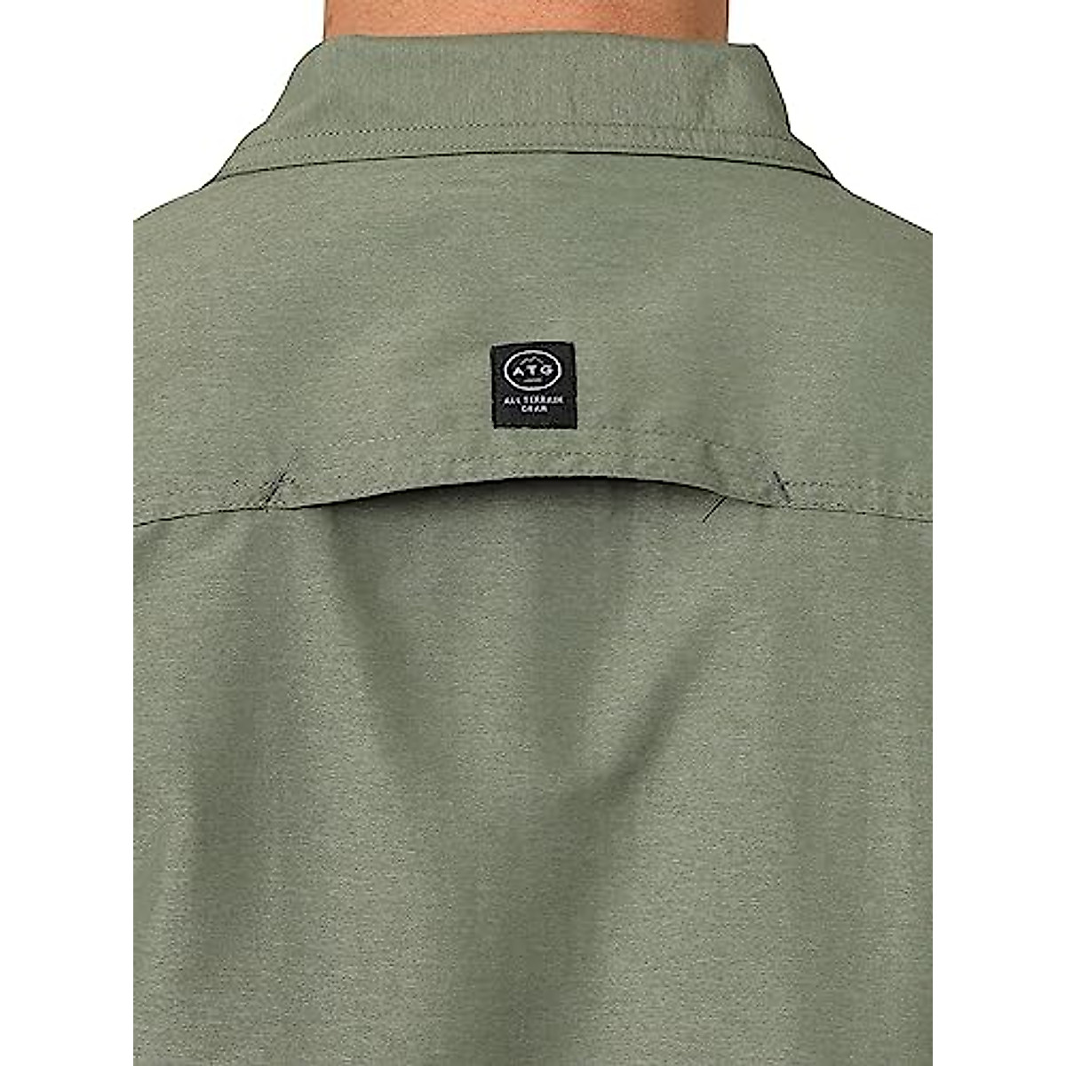 ATG by Wrangler Men's Long Sleeve Mixed Material Shirt, Dusty Olive, Medium