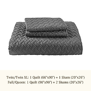 EMME Queen Quilt Bedding Set, Lightweight Bedspread,Pre-Washed Microfiber Bed Coverlet, 3 Piece, Summer Reversible Full Quilt Sets with 2 Pillow Shams(Grey, 90"x90")