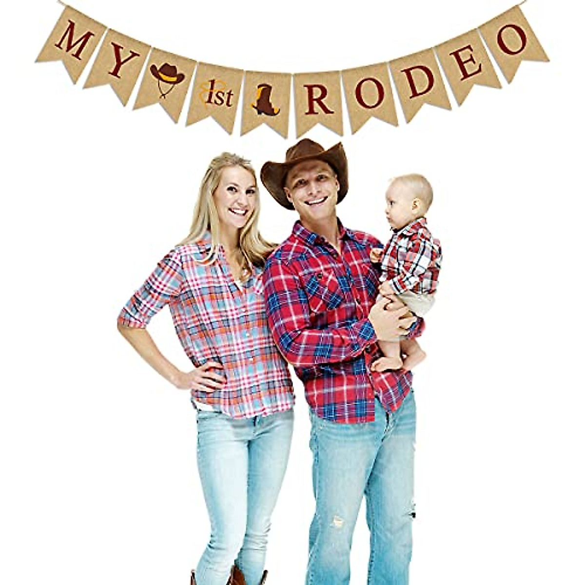 Jute Burlap My 1st Rodeo Banner Cowboy Wild West Boy Girl First Birthday Party Photo Booth Backdrop