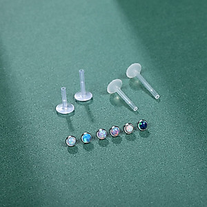 Aumeo 16G Clear Lip Labret Piercing Retainers Flexible Bioflex Acrylic Opal Labret Monroe Lip Ring Studs Ear Tragus Helix Cartilage Conch Piercing 6mm 8mm 10mm 12mm