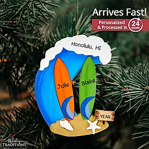 Personalized Couple Christmas Ornaments 2023 - Fast & Free 24h Customization – Surfing Big Wave in Beach Christmas Decorations with Name - Comes Gift-Wrapped