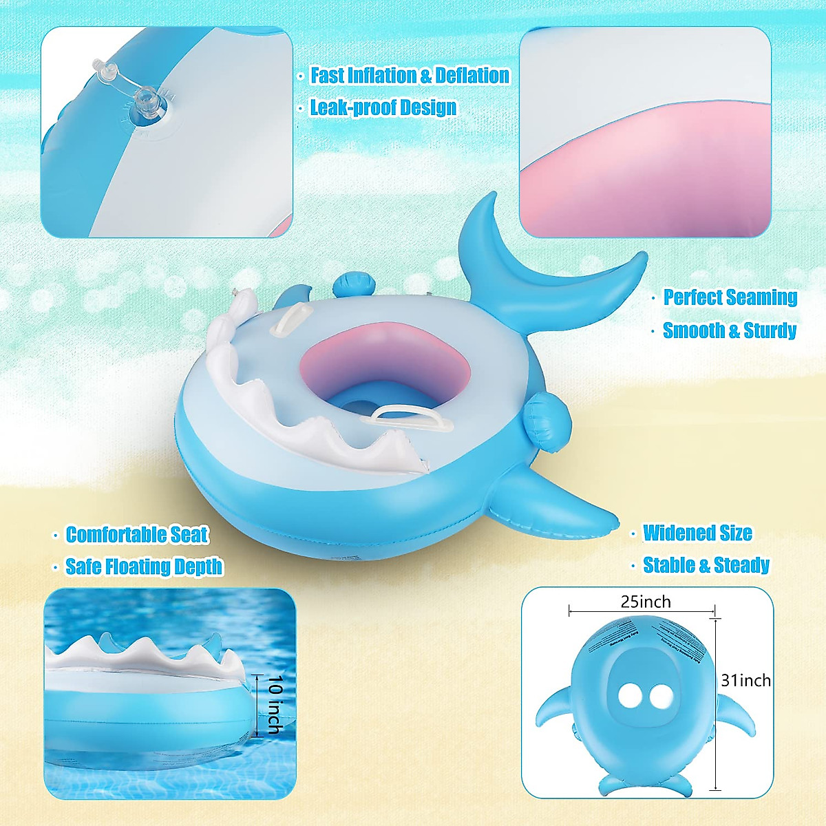 Baby Pool Float with Canopy UPF50+ Sun Protection Inflatable Baby Float Water Toys Summer Toys Baby Swim Float for Pool Aged 6-36 Months