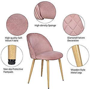 Yaheetech Velvet Dining Chairs Accent Kitchen Chair Living Room Chair for Vanity/Makeup/Leisure Upholstered Side Chairs with Soft Velvet Seat Backrest Metal Legs Set of 2, Pink