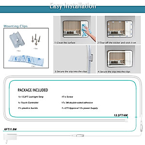 Led Vanity Mirror Lights, 13.2FT 6000k Body Lights with AC Adapter Touch Control, Makeup Lighting for Full Body Mirror/Makeup Table/Bathroom