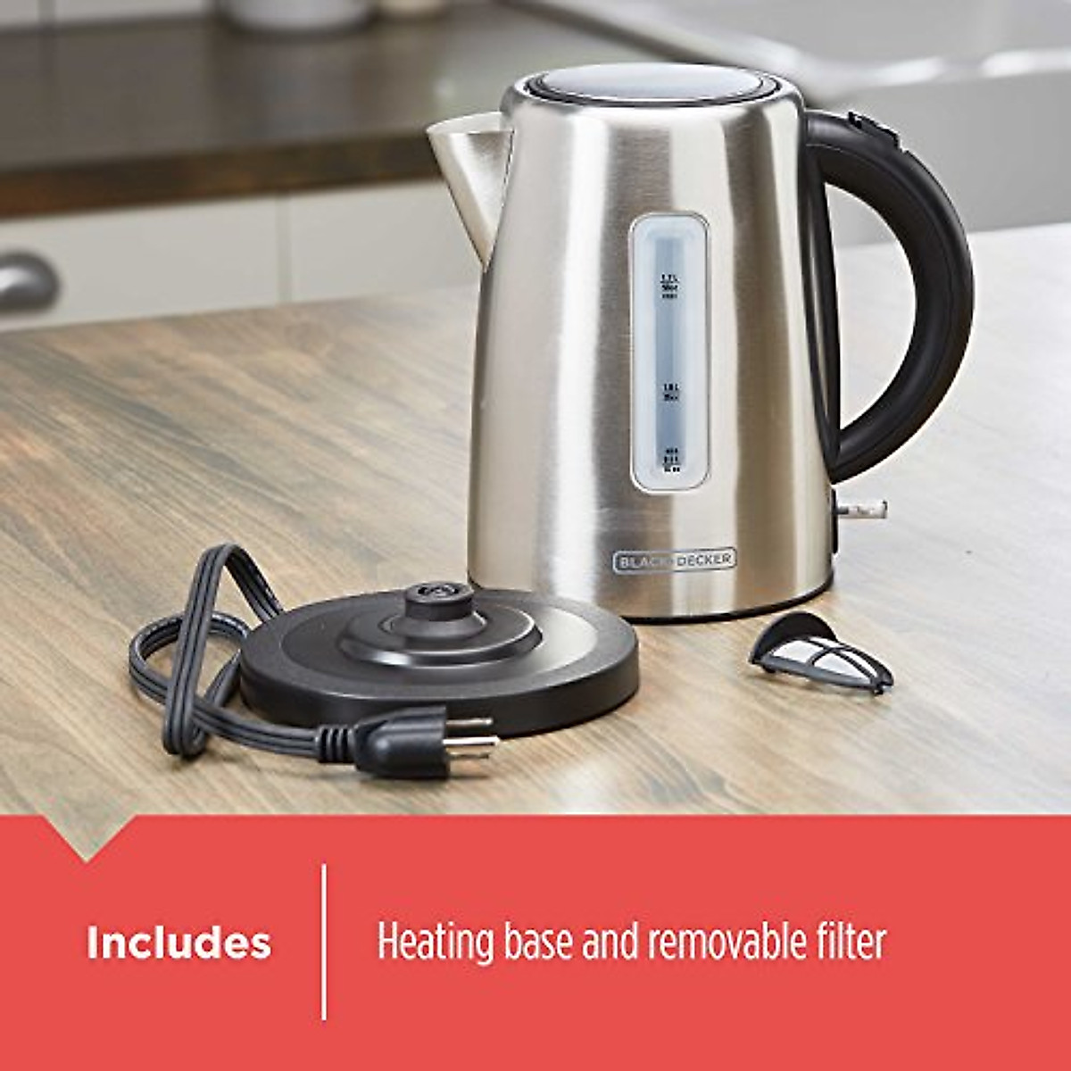 BLACK+DECKER 1.7L Cordless Kettle, Silver, KE2000SD