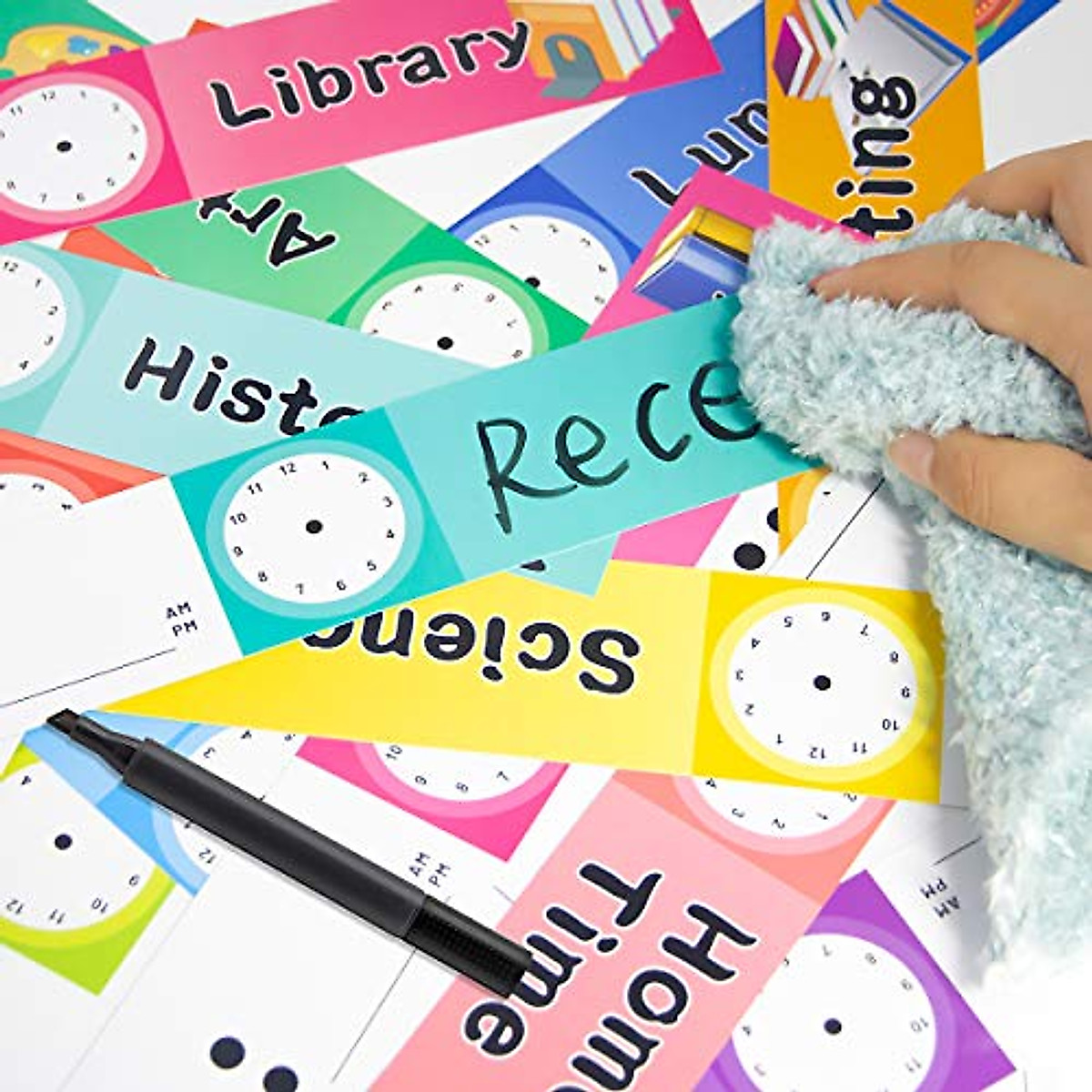 Chalkboard Brights Daily Schedule Pockets Chart for Classroom Office Home Teachers Preschool Activity Supplies 15 Pockets 14 Double-Sided Reusable Dry-Eraser Card 13 x 37 Inches