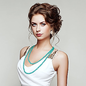 Henoyso 2 Pcs Turquoise Beads Necklace 47.5 Inch Long Endless Necklace Multi Strand Layer Necklace Knotted Homemade Jewelry(Fresh Style)