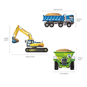 BASHOM BS-103 Large Construction Vehicles Wall Decals Excavator Tractor Truck Stickers for Kids Boys Baby Bedroom Nursery Playroom Living Room Art Decor
