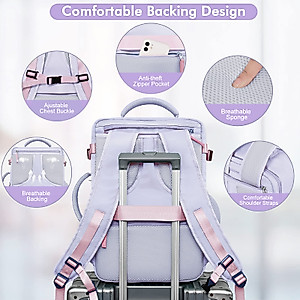 Rinlist Travel Laptop Backpack Carry On Backpack for Men Women Flight Approved College School Computer Bag for Business Hiking Personal Item Backpack Fits 15.6 Inch Notebook Purple