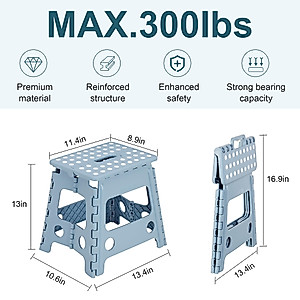 VECELO Folding Step Stool 13 Inch, Non-Slip Surface Portabl Foldable 1 Step Stool with Carry Handle, Heavy Duty to Support Kids/Toddler/Adults for Living Room Kitchen, Bathroom, Blue