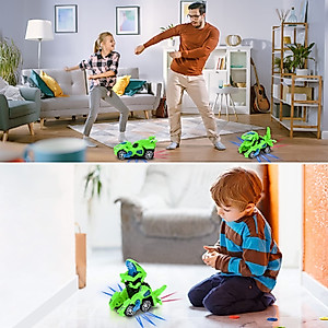 Bezzoni Transforming Dinosaur Car Toys, 2 in 1 Automatic Dinosaur Transform Car with LED Light and Music, Dinosaur Transform Toys for Kids 3-5 (Green)