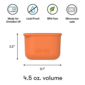 OmieBox UP (2 pack) Leakproof Dips Containers To Go, Salad Dressing Container, Condiment Container with Lids - Food Safe Silicone - 4.5 ounces (Blue/Orange)