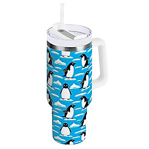 ARGTILDN 40 oz Tumbler Antarctic Penguins Ice Insulated Travel Mug with Handle and Straw Lid Stainless Steel Vacuum Coffee Cup Tea Beverage Container Water Bottles for Car Sports office