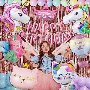 UNICORN BIRTHDAY DECORATIONS FOR GIRLS: Wearable Butterfly Wing, Warm Butter Pastel Balloon Garland, HUGE FOIL Balloon, Balloon Pump (thank me later), Magical Girl's Birthday Decorations.