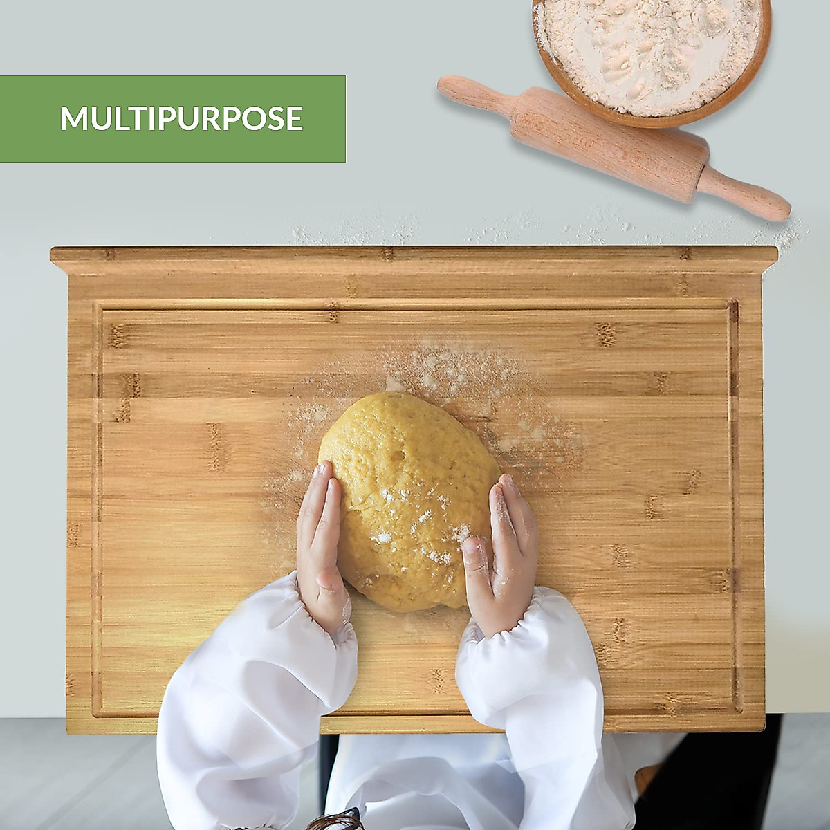 One’s Own Natural Pastry Board, Front/Rear Lip, Perfect For Preparing Homemade Bread Dough, Pizza Dough, Noodles, Pastries, Cutting Vegetables, Fruits, Meats, Other Food Preparation, 23.5”x16”