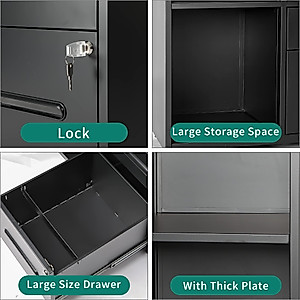 YITAHOME 2-Drawer Filing Cabinet, Office Metal Stainless Steel Mobile Lateral Filing Cabinet On Wheels, Printer Stand with Open Storage Shelves for Home Office