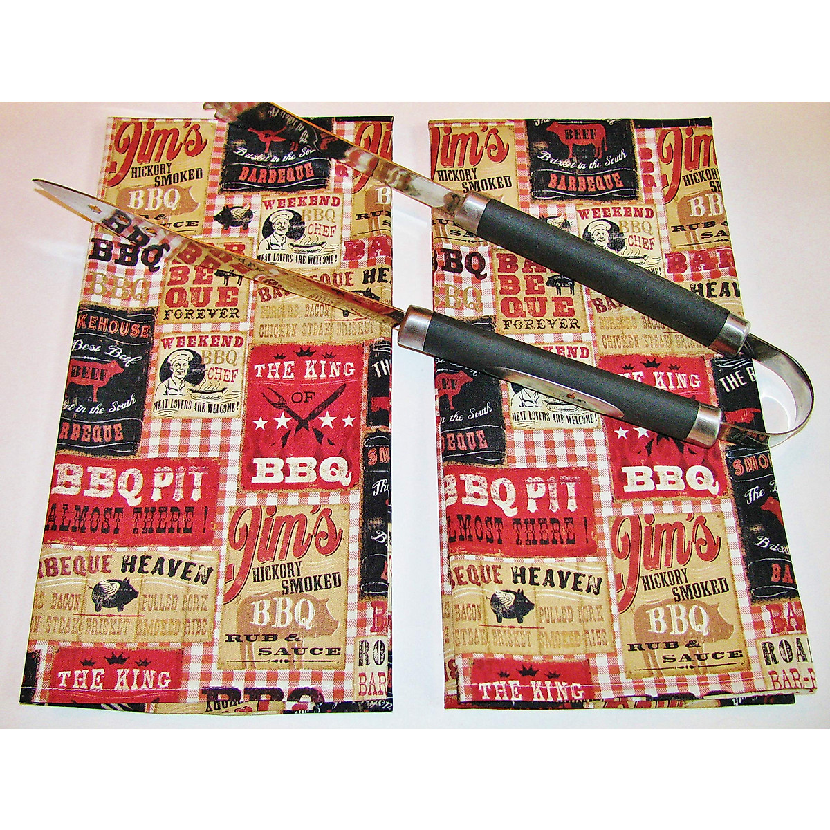 BBQ Print Kitchen Towels (Set of 2) Lightweight Dish Towels 100% Cotton Wash/Dry 28" x 18" Grilling Cookout Patio Design
