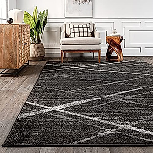 nuLOOM 2x6 Thigpen Contemporary Area Rug, Charcoal, Abstract Lines, Non-Slip Backing, Stain Resistant, For Bedroom, Dining Room, Living Room, Hallway, Office, Kitchen, Entryway
