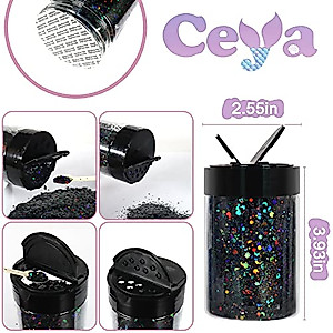 Ceya Holographic Chunky Glitter, 4.2oz/ 120g Black Craft Glitter Powder Mixed Chunky Fine Flakes Iridescent Nail Sequins for Nail Art, Hair, Epoxy Resin, Tumblers, Slime, Painting, Festival Decor