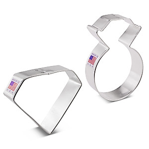 Engagement Cookie Cutters 2-Pc Set Made in USA by Ann Clark, Diamond Ring & Gem