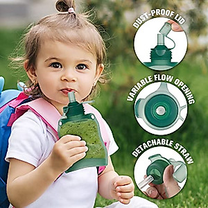 haakaa Silicone Refillable Squeezy Baby Food Yummy Pouch Homemade Organic Food for Babies/Toddlers/Kids, 2 Pack 4 oz, Pea Green