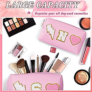 TOPEAST Initial Cosmetic Bag for women, Preppy Makeup Bag Chenille Letter Pouch, Monogrammed Birthday Gifts for Girls, Teen Girl Gifts Trendy Stuff, Pink S