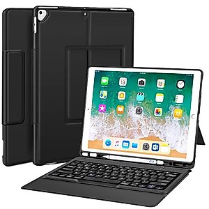Sounwill for iPad Pro 12.9 Case with Keyboard Compatible for iPad Pro 12.9" 2015/2017, Ultra-Thin PU Leather Silicon Rugged Shock Keyboard Stand Case with Pencil Holder (Not Fit for 2018 iPad)-Black