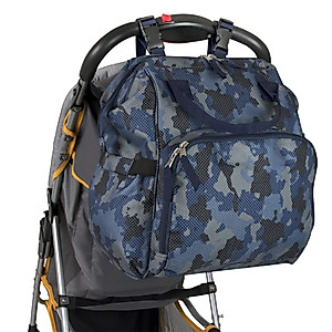 Wide Open Frame Diaper Bag Backpack and Nappy Travel Bag Tote with Changing Pad, Stroller Straps (Blue Camo)