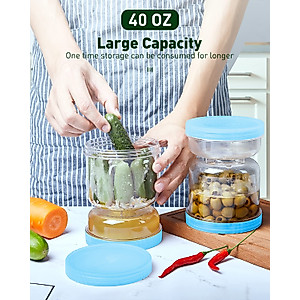 AIxibu Pickle Jar with Strainer Flip,40oz Pickle Flip Jar With Double Leak Proof,Food Storage Container of Pickles(1PCS)-Blue