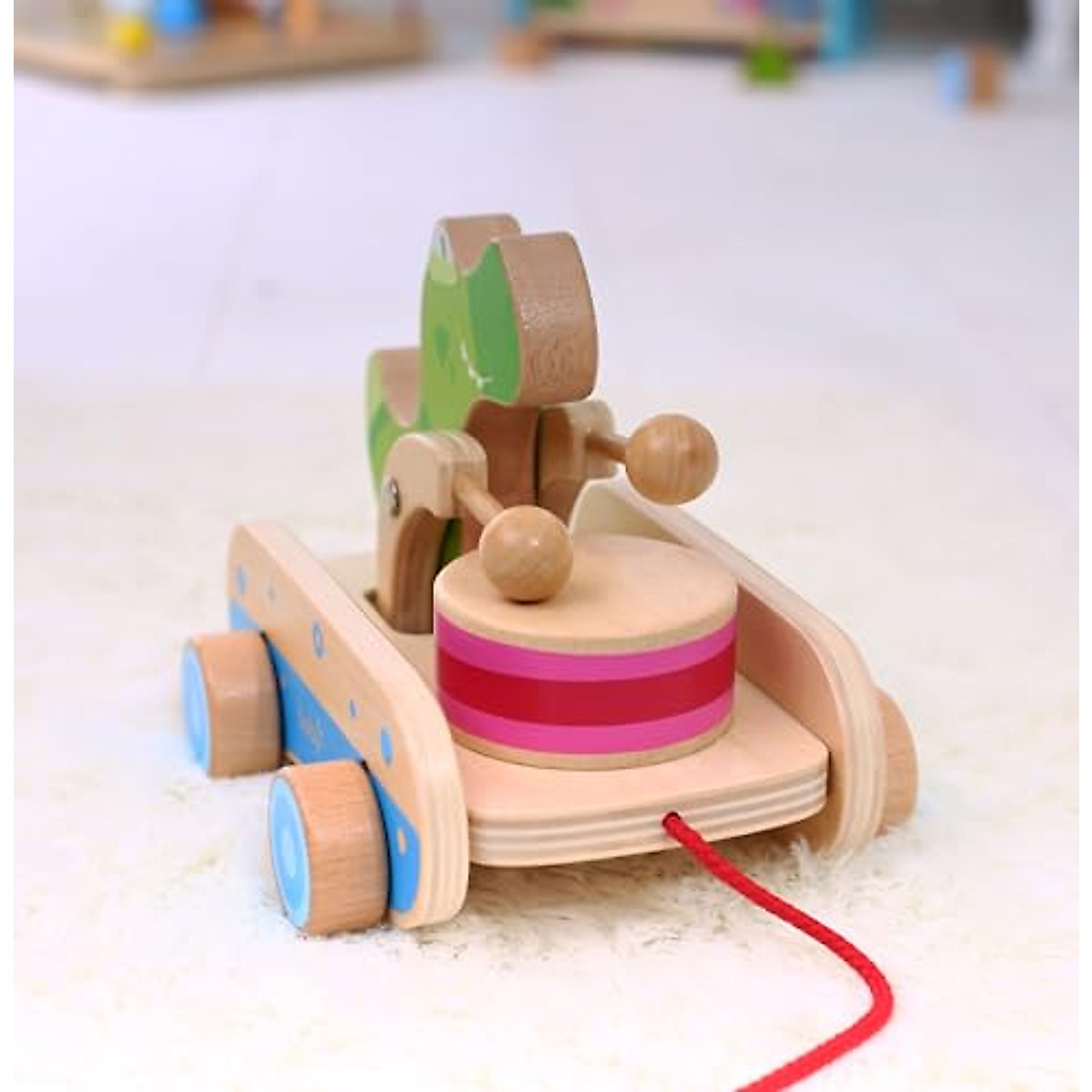 Baby Gift Wooden Toddler Pull Toy, Crocodile Drum Tapping Children's Toy, Baby dragging and Learning to Walk, Rope Traction Rope Crawling for Toddlers Ages 1+
