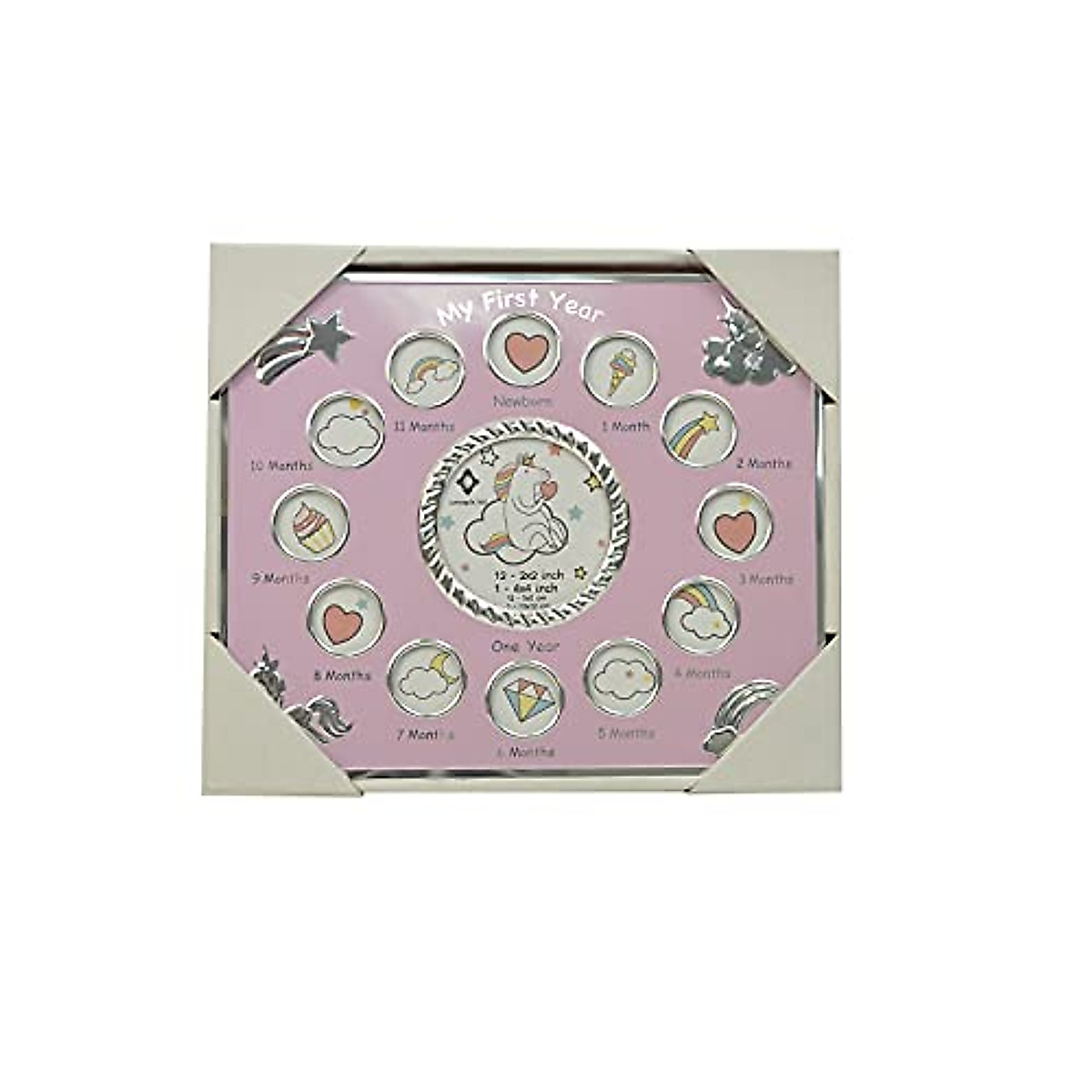 Concepts In Time, Concepts InMy First YearIn Fun Unicorn Metal frame with bow and 13 Round Openings (10Inx12In Unicorn Pink)
