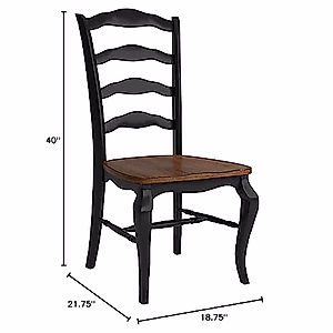 Home Styles French Countryside Oak and Black Pair of Dining Chairs with Distressed Oak Contoured Seat, Rubbed Black Finish, and French Leg Design