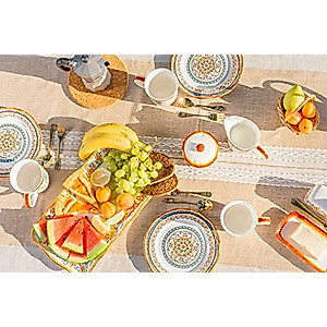 Euro Ceramica Duomo Collection Italian-Inspired 16.8" Rectuangular Ceramic Serving Tray with Organic Edges, Floral Design, Multicolor