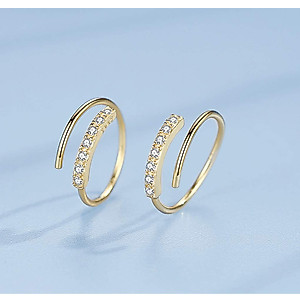 Reffeer 925 Sterling Silver CZ Crawler Earrings Wrap Cuff Earrings For Women Teen (Yellow)