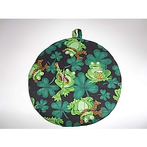 Pot Holders Heat Resistant St. Patrick’s Day Irish Frogs Potholders Handmade Double Insulated Quilted Hot Pads Trivets 9 inches Round
