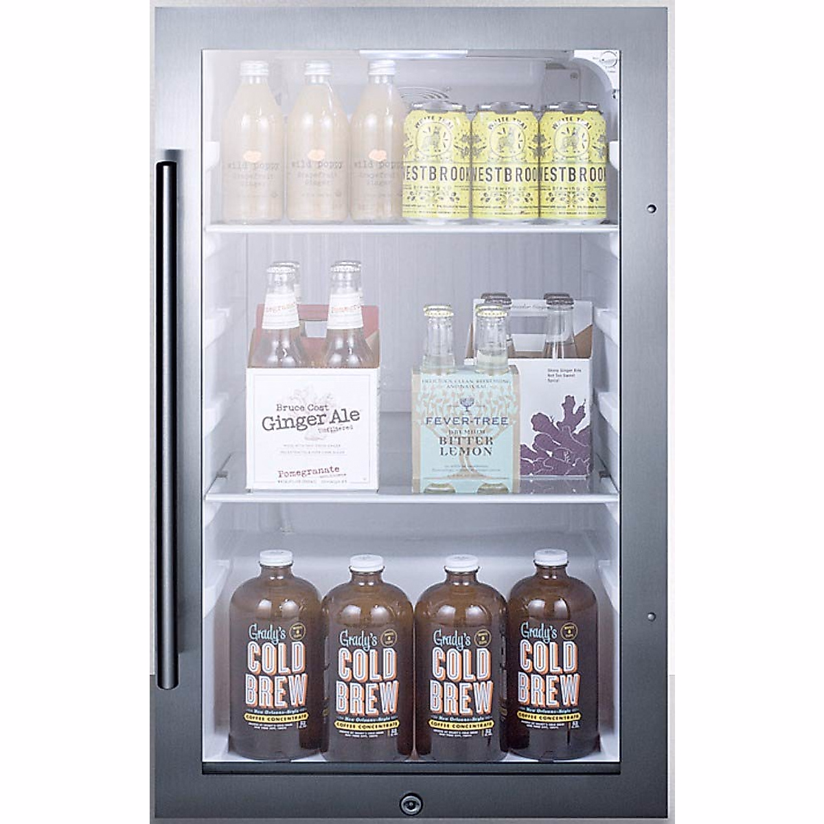 Summit Appliance SPR489OSCSS Commercially Approved Shallow Depth Indoor/Outdoor Beverage Cooler for Built-in or Freestanding Use with Stainless Steel Cabinet, Glass Door, Auto Defrost