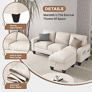 Youmumeub Sectional Sofa, L Shaped Couches for Living Room with Movable Ottoman Small Beige Sofas Modular Furniture Set for Apartment Small Space Loft