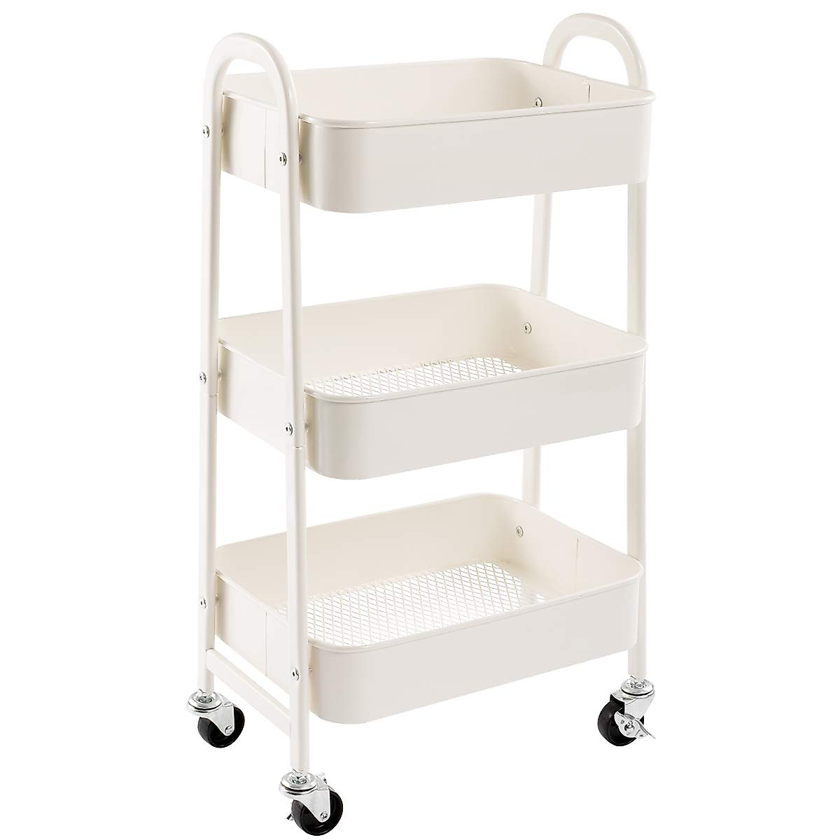 AGTEK Makeup Cart, Movable Rolling Organizer Cart, White 3 Tier Metal Utility Cart