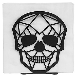 MyGift Matte Black Metal Halloween Napkin Holder with Cutout Skull Design, Dinner Cocktail Novelty Napkin Holder for Square Paper Napkin