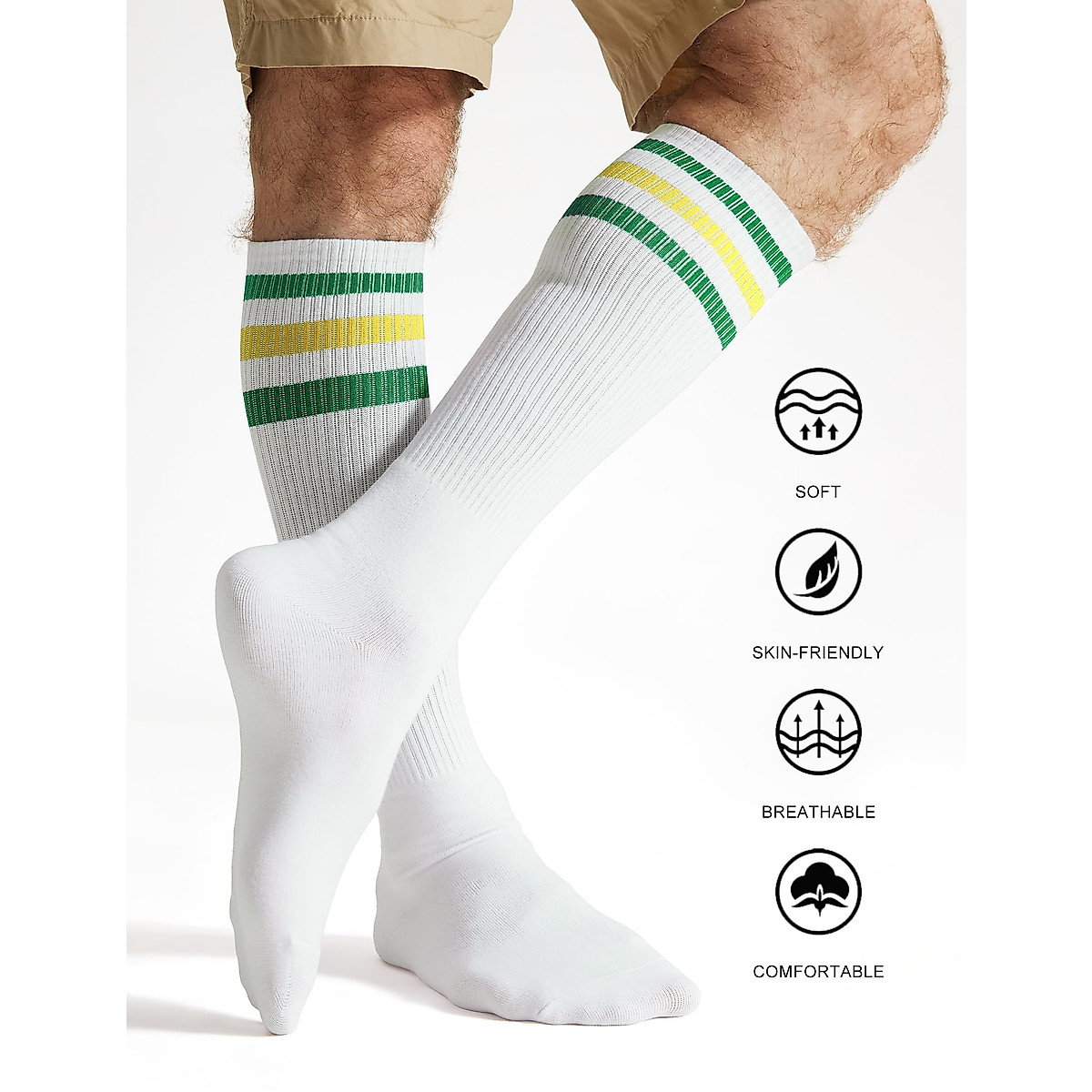 Joulli White Knee High Tube Long Socks Over the calf Cotton Knee Socks 2 Pairs