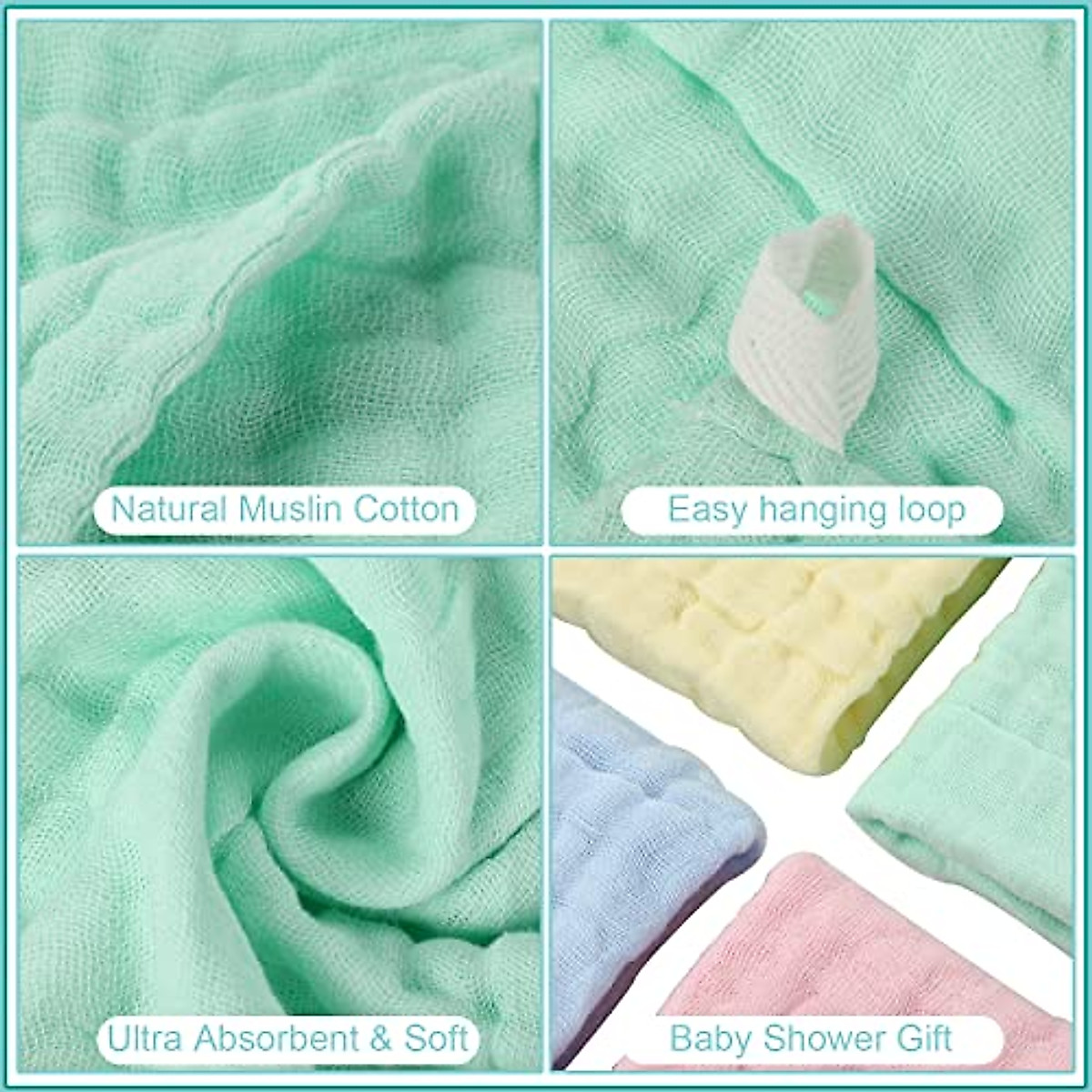 30 Pcs Baby Natural Cotton Burp Cloths Baby Wipes Soft Newborn baby face Towel Absorbent muslin washcloth for Bath Shower, 12 x 12 Inches