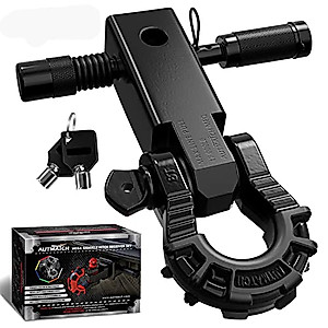 AUTMATCH Shackle Hitch Receiver 2 Inch with 3/4" Mega D Ring Shackle and 5/8" Trailer Hitch Lock Pin, 68,000 Lbs Break Strength Heavy Duty Receiver Kit for Vehicle Recovery, Gloss Black