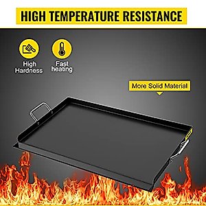 VEVOR Carbon Steel Griddle, Griddle Flat Top Plate, Griddle for BBQ Charcoal/Gas Gril with 2 Handles, Rectangular Flat Top Grill with Extra Drain Hole for Tailgating and Parties (16"x24")