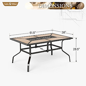 Sophia & William Rectangular Outdoor Dining Table with 1.6"-2" Adjustable Umbrella Hole, 6 Person Patio Table for Outdoor, Rectangle Patio Table with Faux Wood Tabletop and Metal Steel Frame