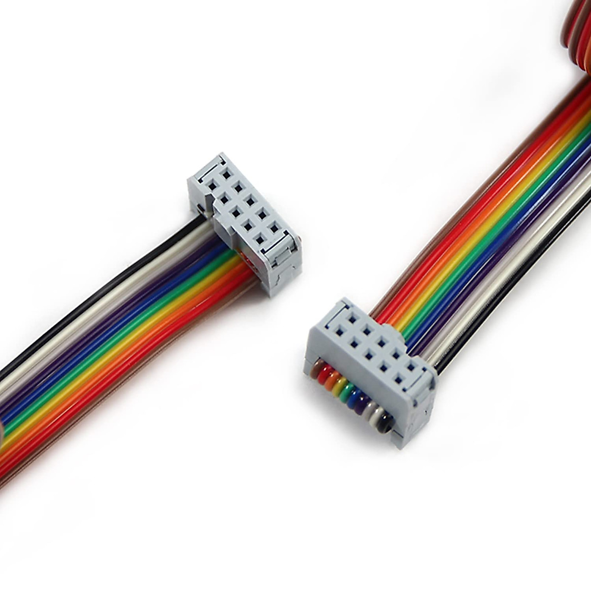 Fielect 2pcs IDC Rainbow Wire Flat Ribbon Cable 10 Pin 30cm Length 2.54mm Pitch