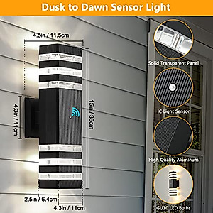 tewei Dusk to Dawn Outdoor Wall Lights, Modern Exterior Light Fixture, 3-Layer Up and Down Matte Black Outdoor Lights IP65 3000K Warm White Waterproof Modern Wall Sconce for Garage Porch, 2 Pack