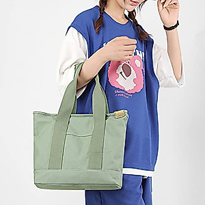 Hobo Handbags Canvas Crossbody Shoulder Bags Multi-pocket Tote Bags Simple Shopping Bag for Women (M-Green)